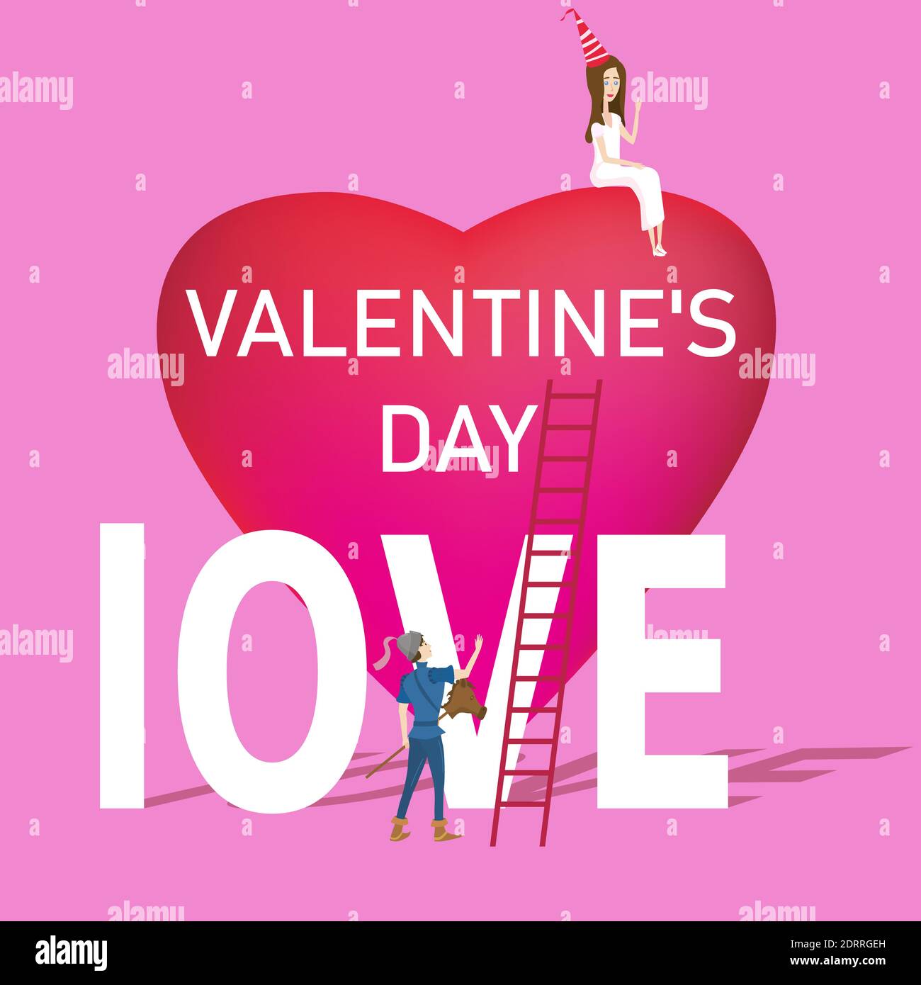 Beautiful Princess and Prince romantic scene Valentines day. Big Heart ...