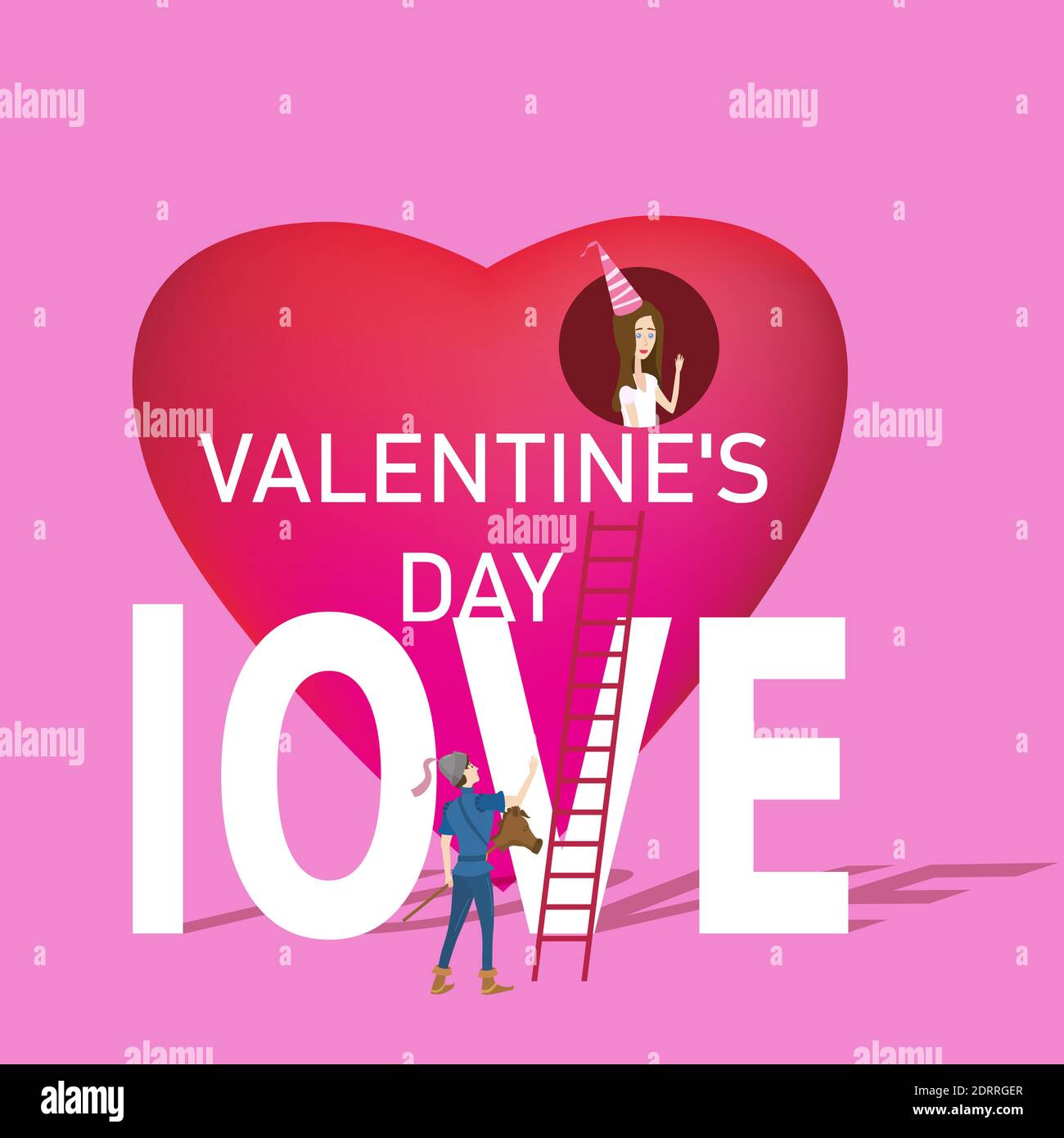 Beautiful Princess and Prince romantic scene Valentines day. Big Heart ...