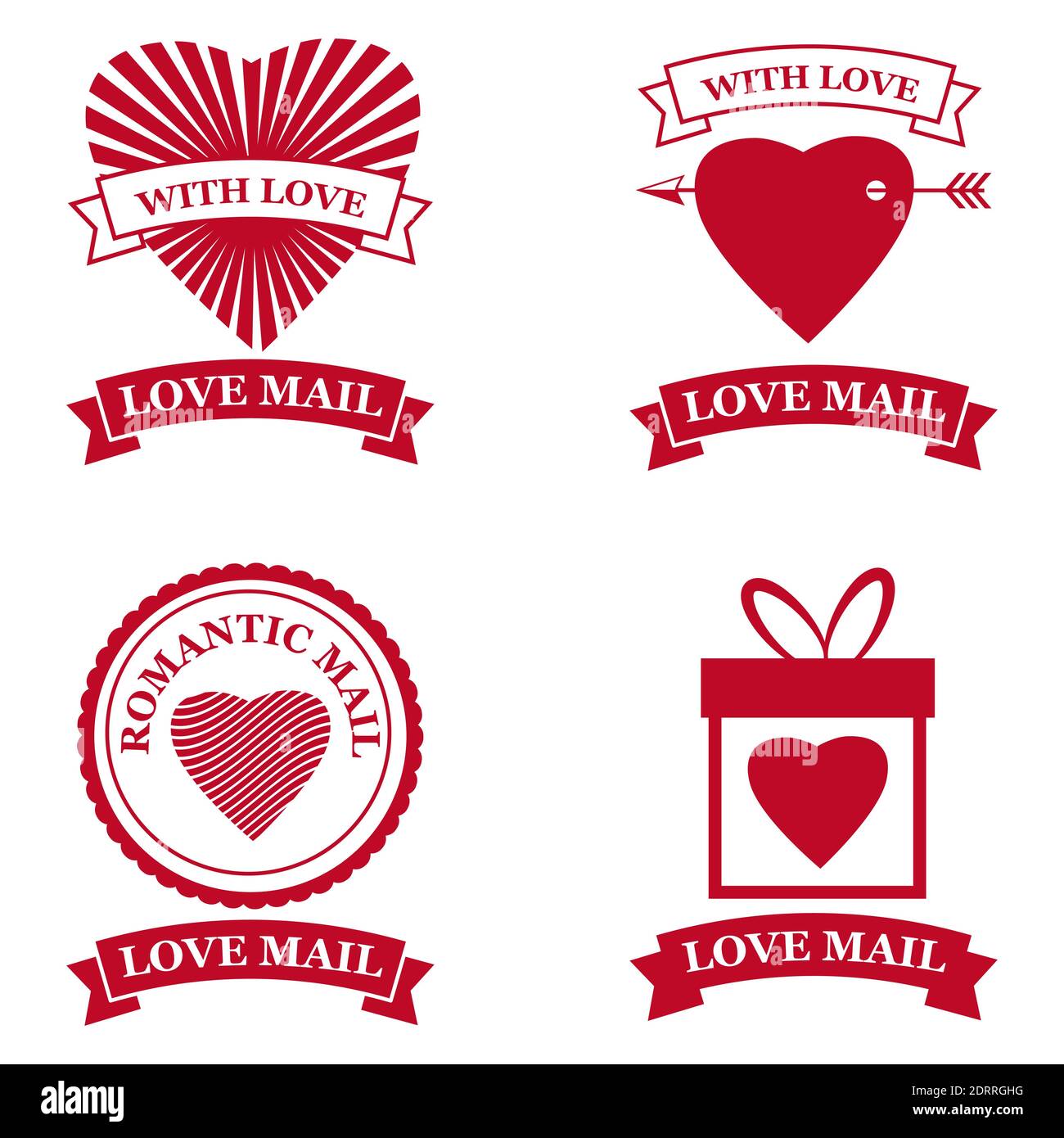 Set Love Mail icon Happy Valentine day Heart With Love. Symbol for mail ...
