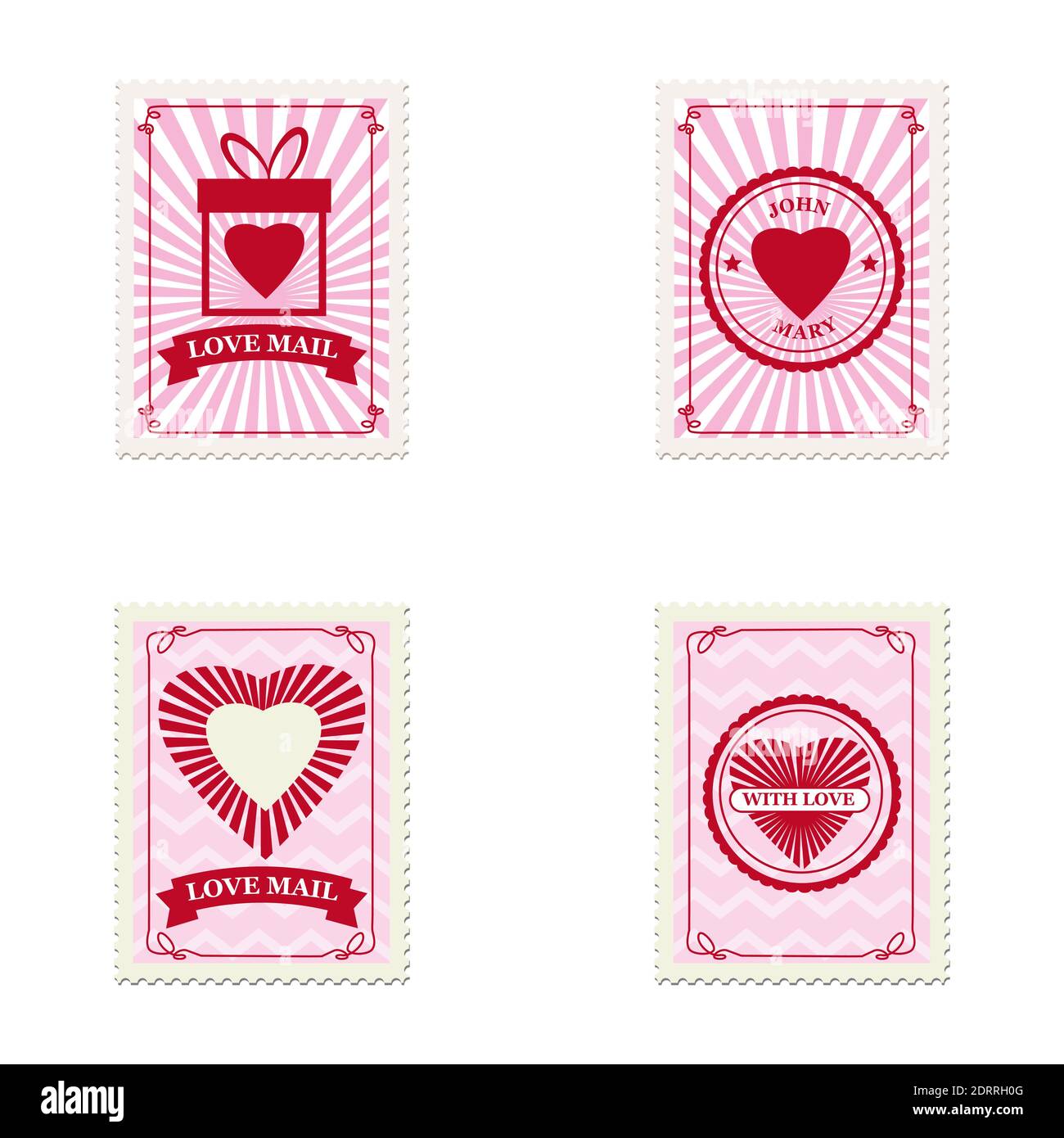 Set Valentine s day postage stamps, collection for postcard, mail ...
