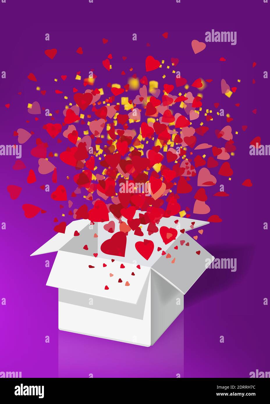 Open gift box explosion red fly hearts and confetti Happy Valentine s ...