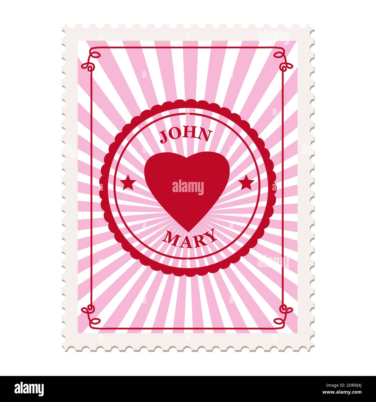 Valentine s day postage stamp, for postcard, mail envelope. Heart ...
