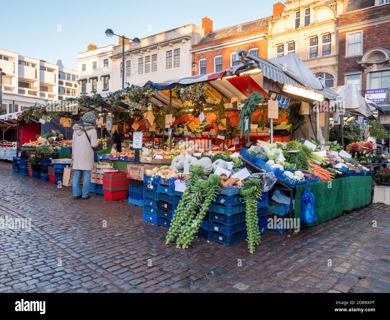 A fruit and vegetable market stall on the market in Cambridge UK at ...