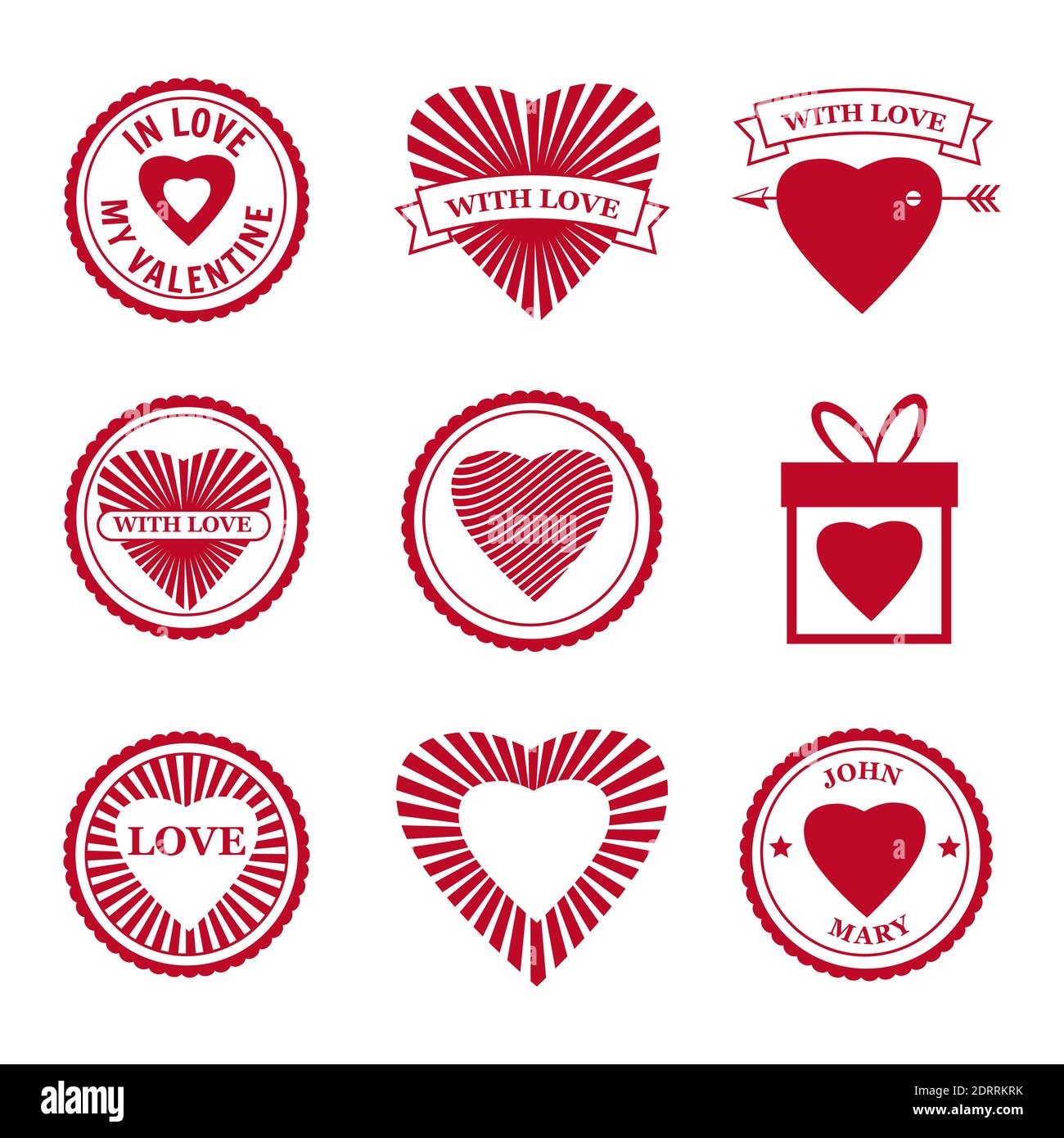 Set Love Mail icon Happy Valentine day Heart stamps. Symbol for mail ...