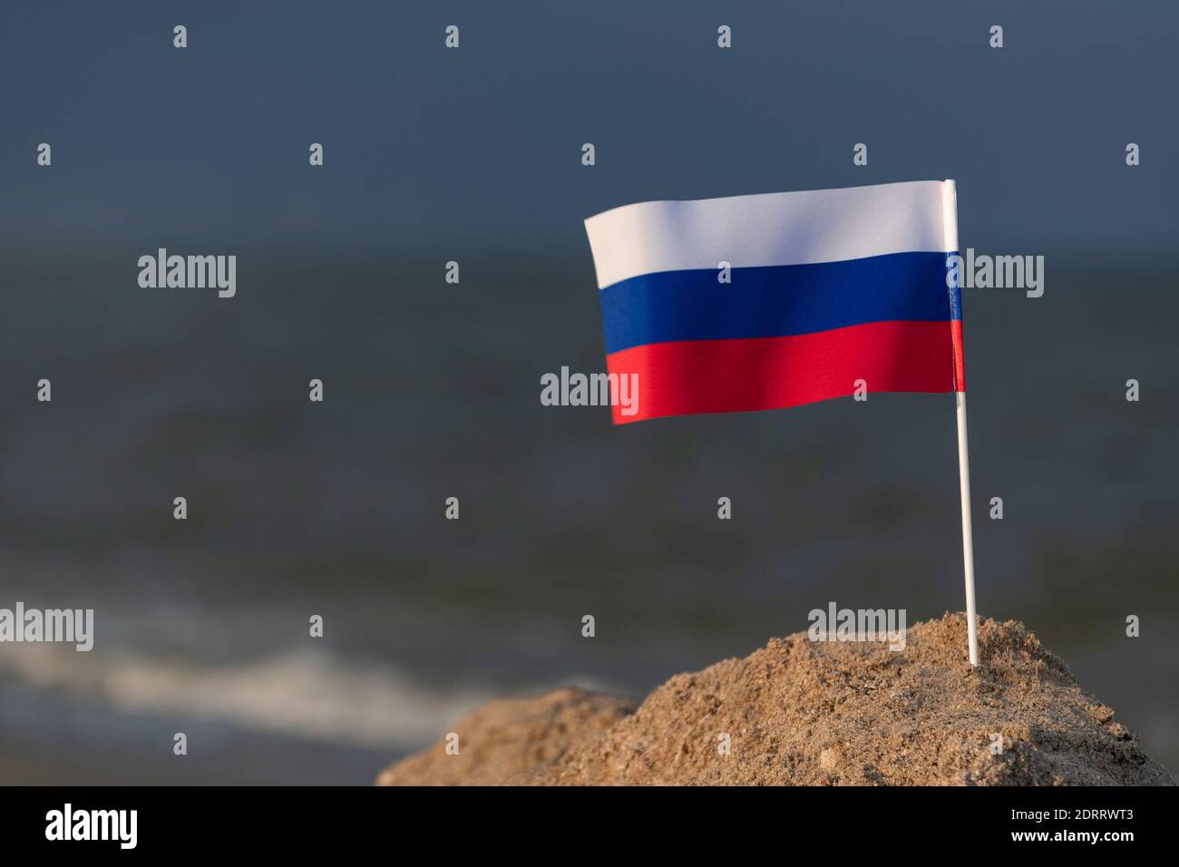 Russian flag on the sea. Summer vacation at sea. Tricolor flag of white ...