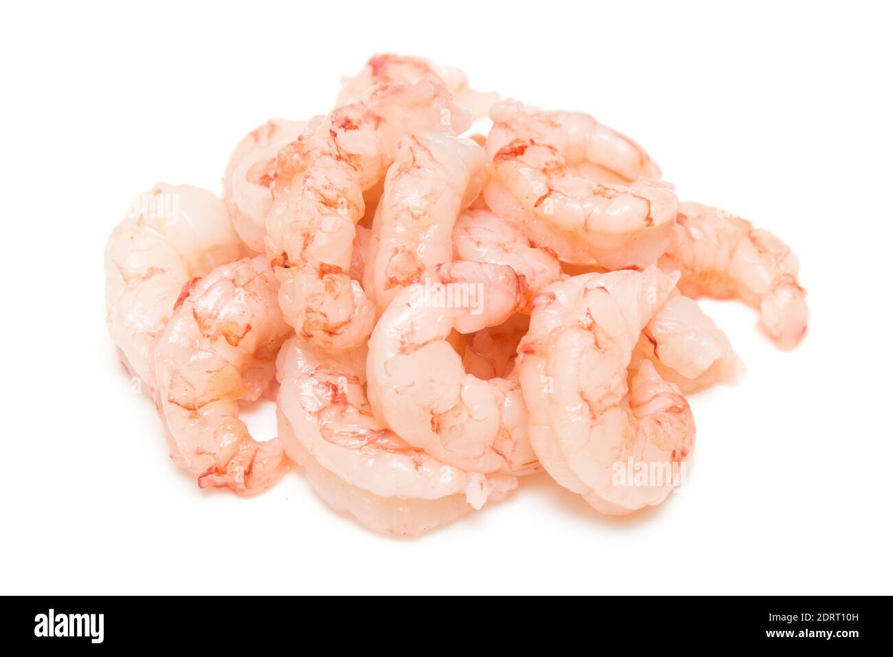 Argentinian raw peeled red shrimp isolated on a white studio background ...