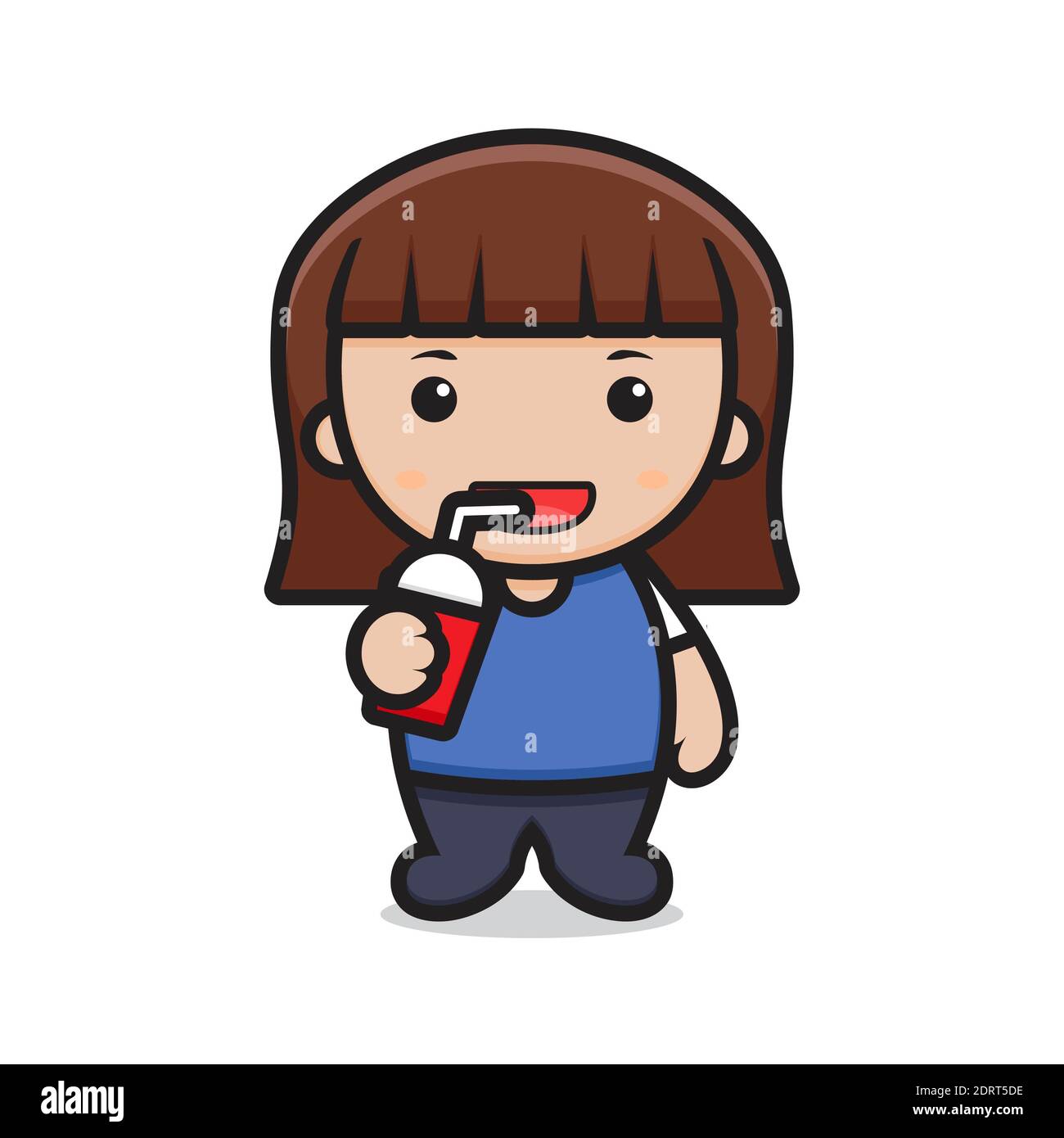 cute girl cartoon character holding drink. design isolated on white ...