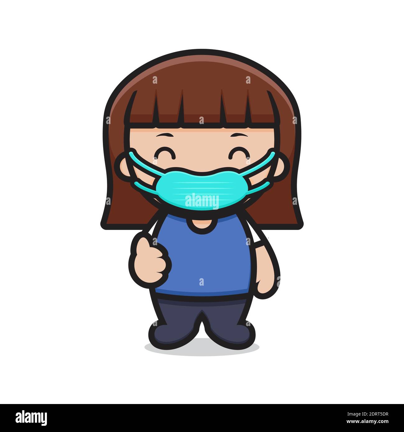 cute girl cartoon character wearing mask with good pose. design ...