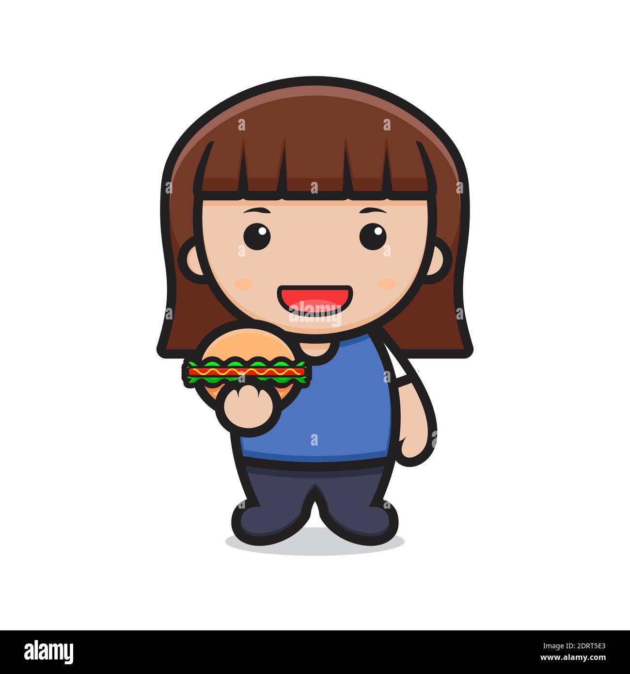 cute girl cartoon character holding burger. design isolated on white ...