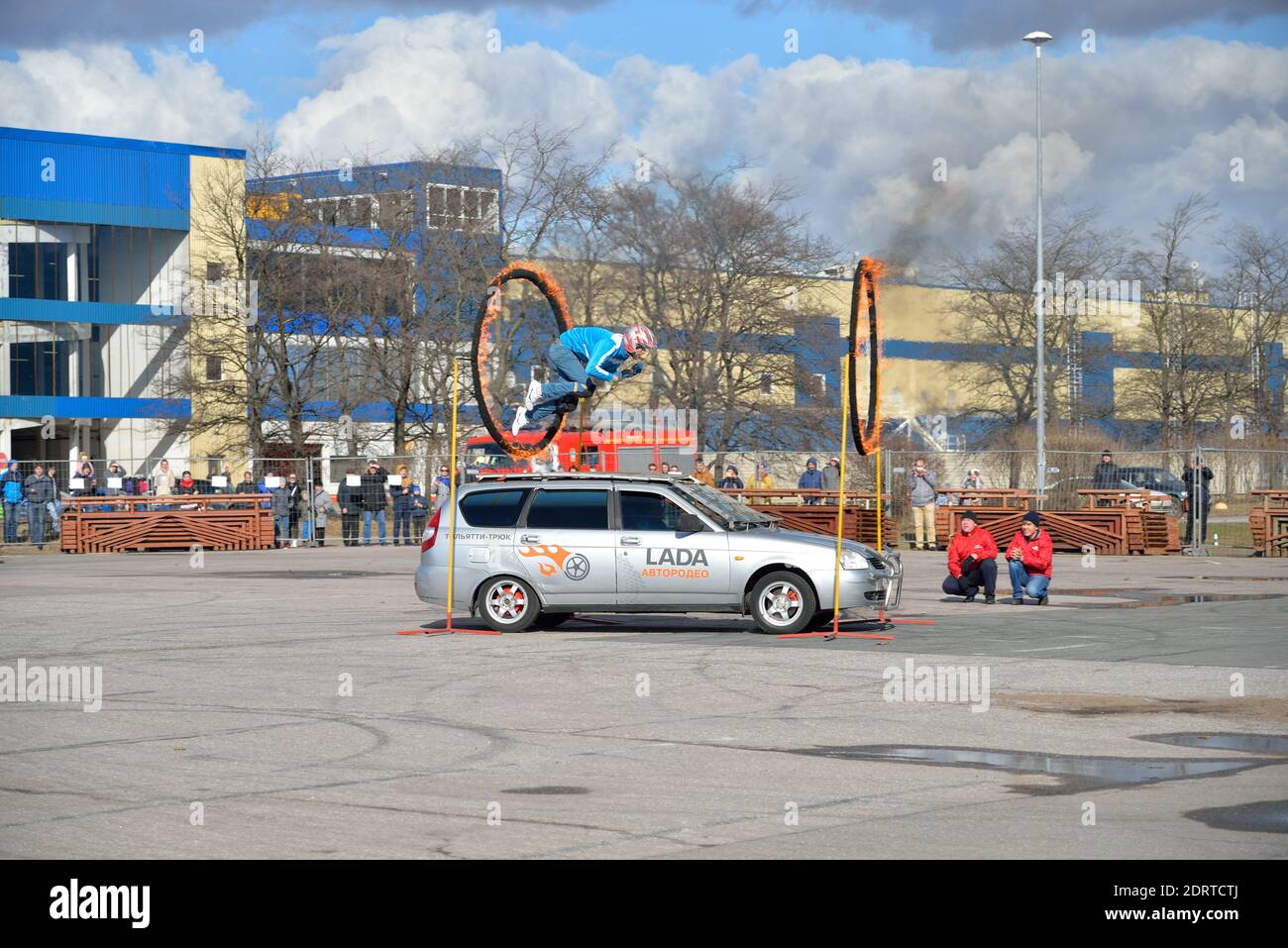 ST.PETERSBURG, RUSSIA - APRIL 08, 2017: Trick - jump through the ring ...