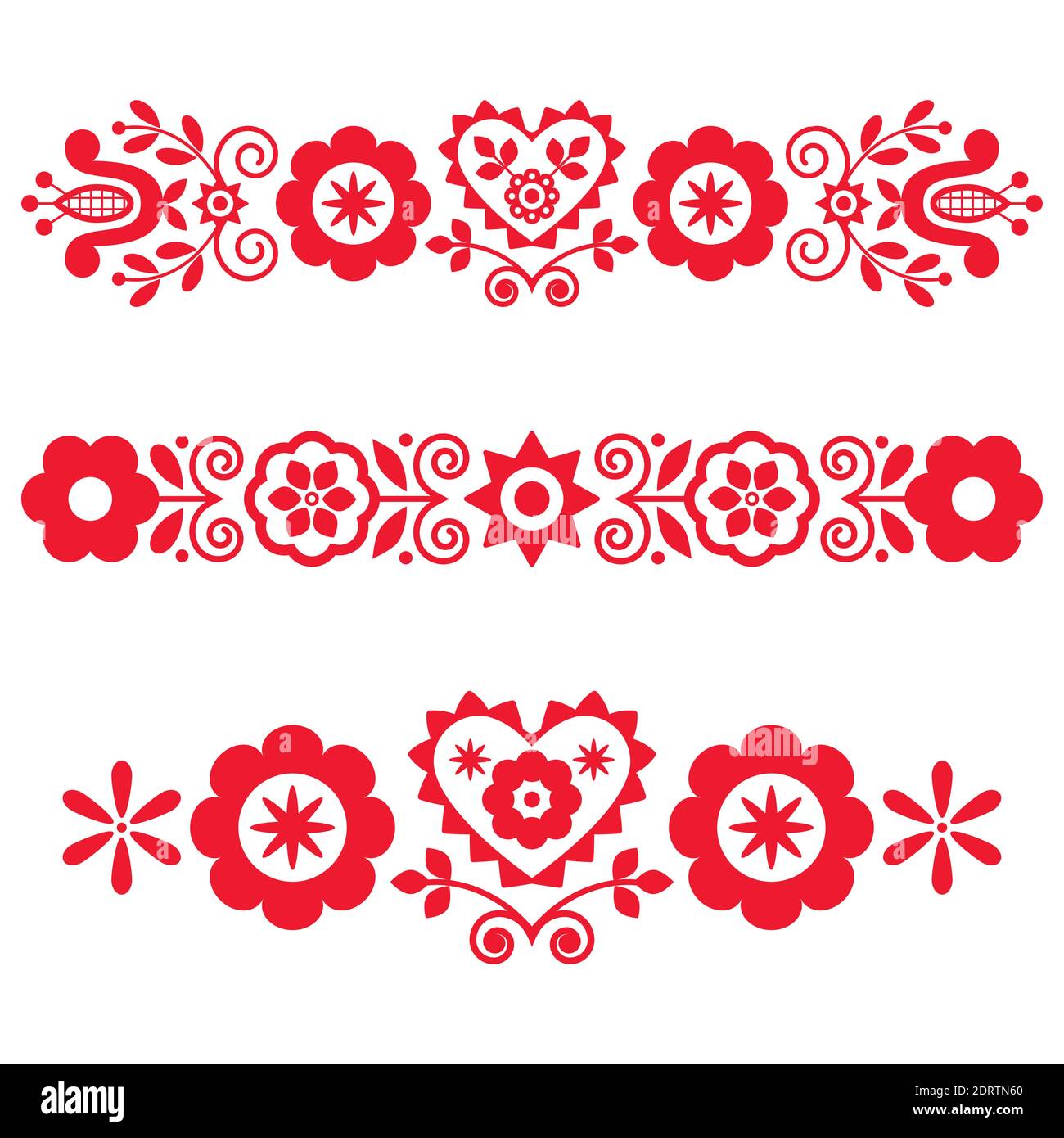 Polish floral folk art vector long vertical design elements inspired by ...