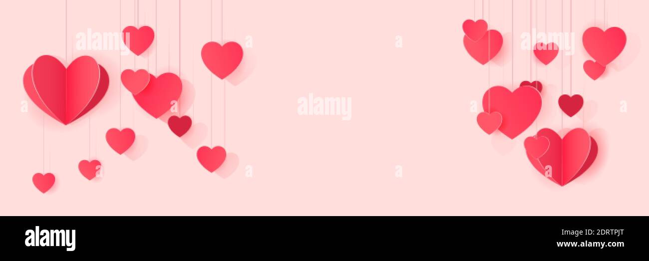 Hero web banner with decoration of hanging paper hearts Stock Vector ...