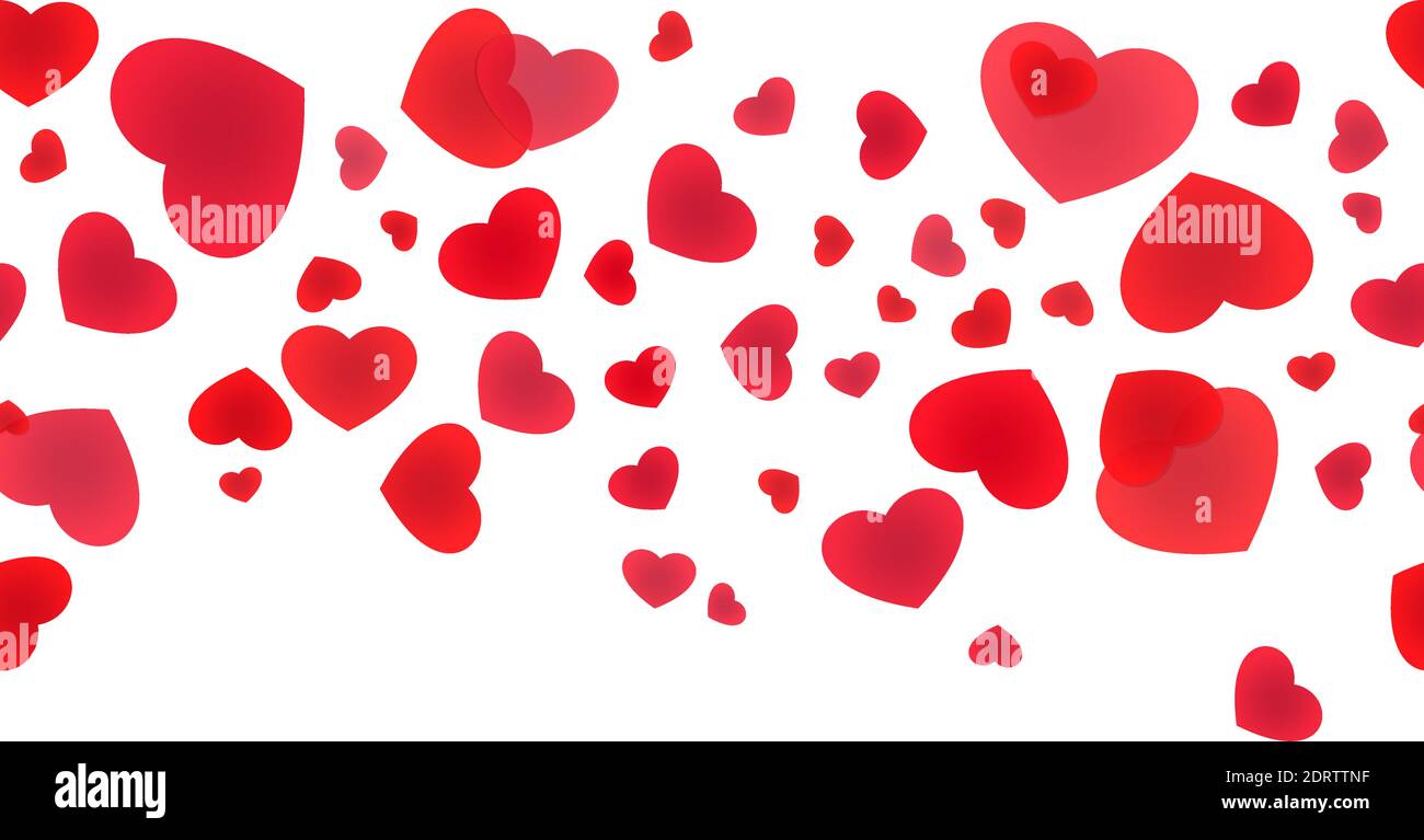Seamless web banner of falling hearts for decoration, framing, edging ...