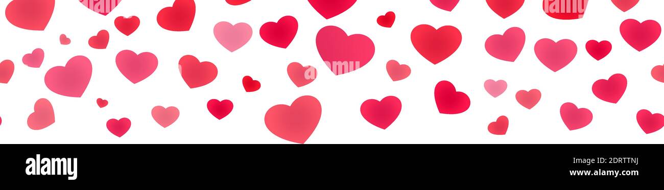 Seamless web banner of falling hearts for decoration, framing, edging ...