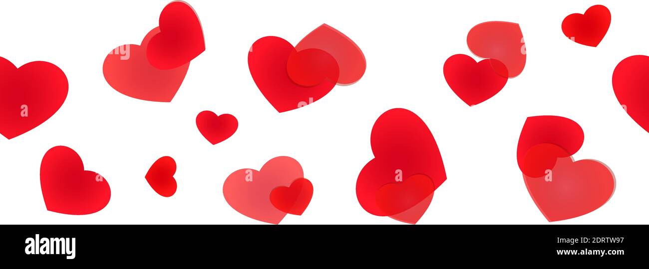 Seamless heart web banner. Decorative framing line with scattered ...