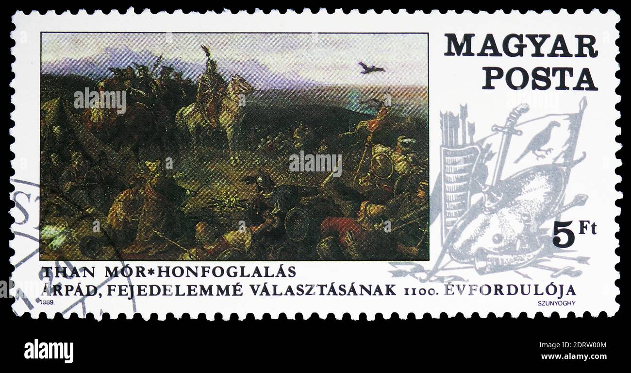 MOSCOW, RUSSIA - FEBRUARY 10, 2019: A stamp printed in Hungary shows ...