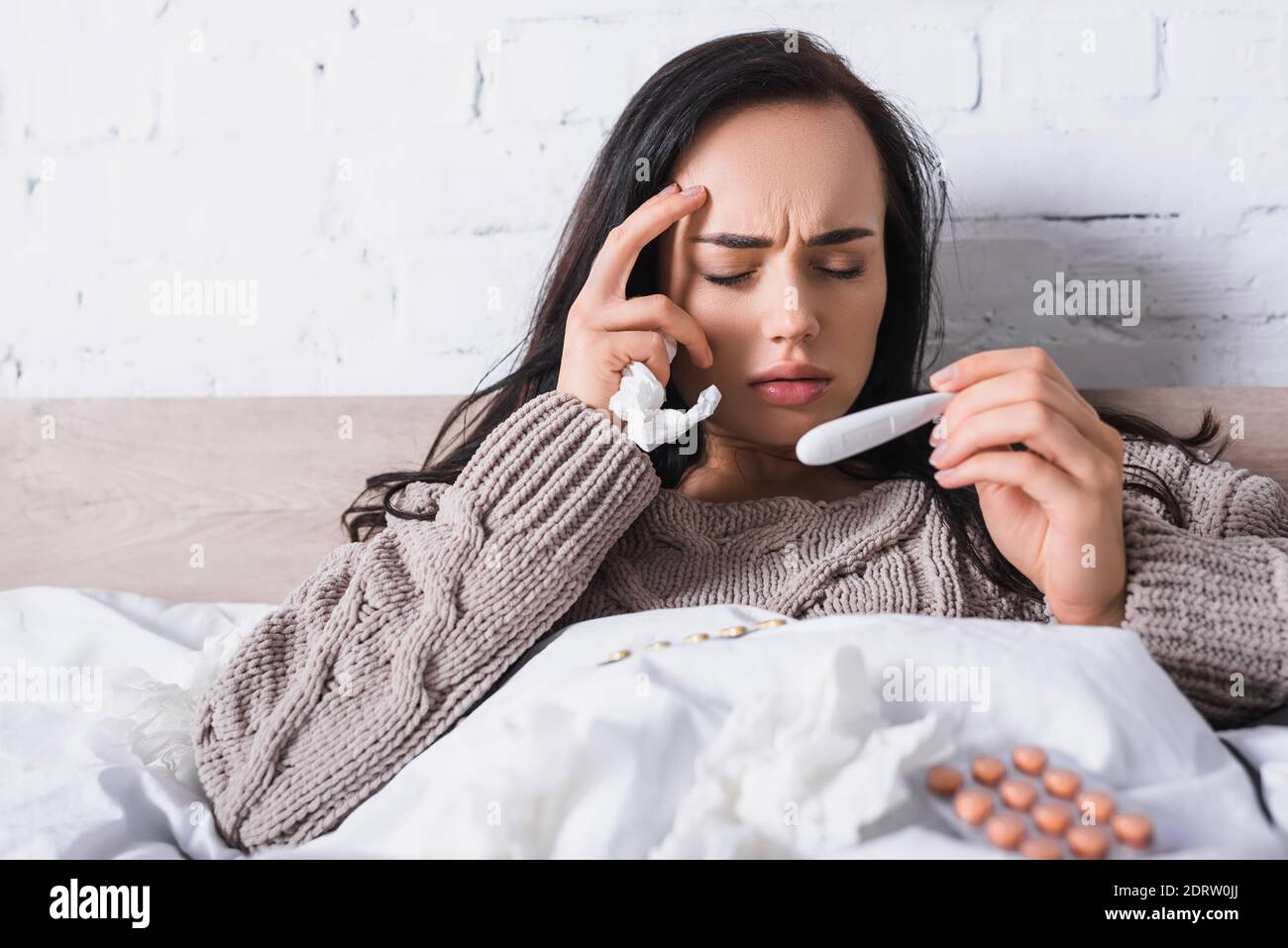 Unwell brunette woman sick ill hi-res stock photography and images - Alamy
