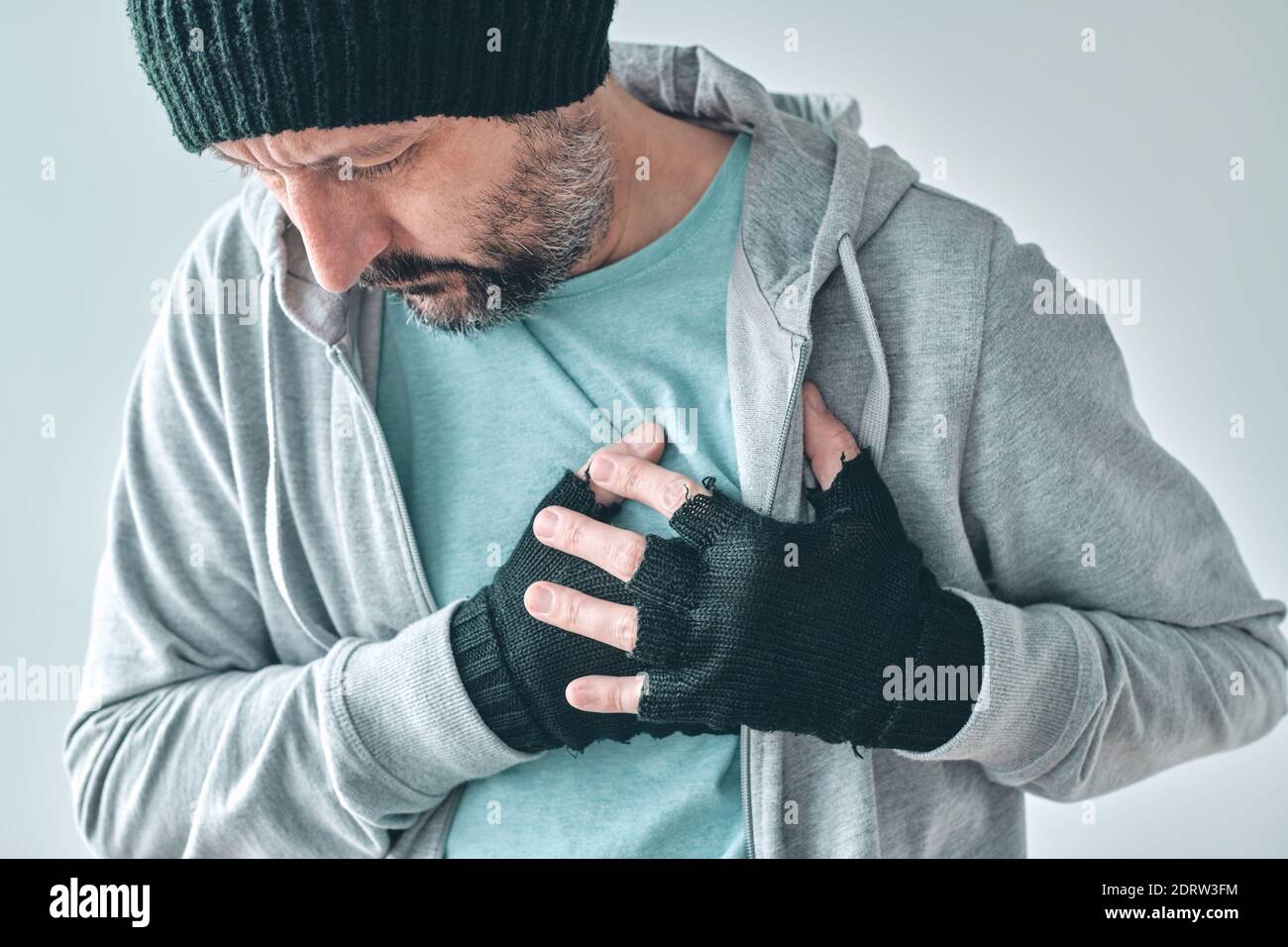 Man with heart problems feeling severe pain in chest, adult caucasian ...