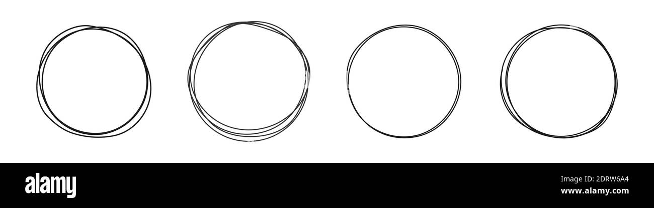 Set of round hand drawn doodle frames isolated on white background ...