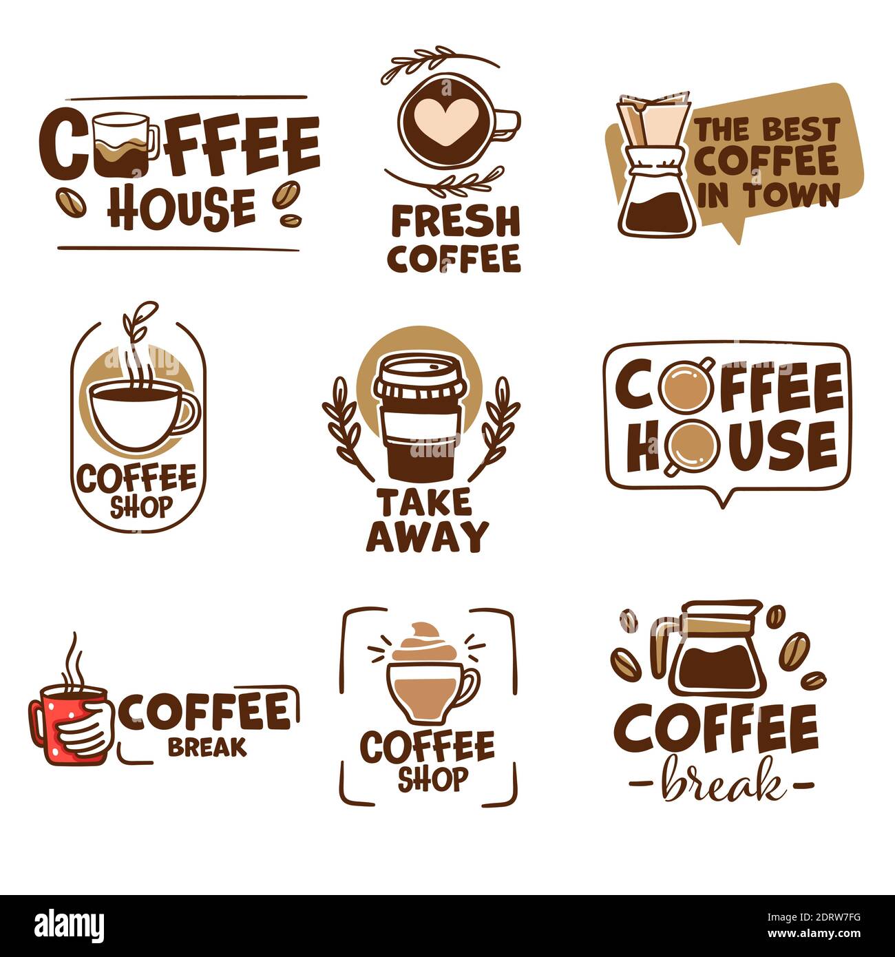 Coffee house emblems and labels with cups vector Stock Vector Image ...