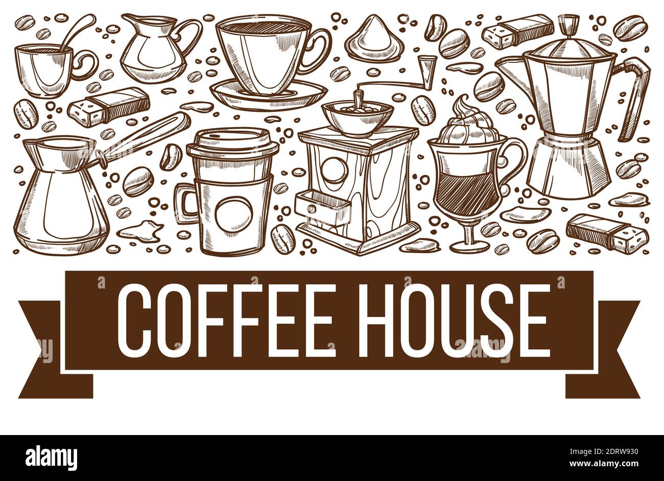 Coffee house banner with cups and cezve, cafe Stock Vector Image & Art ...