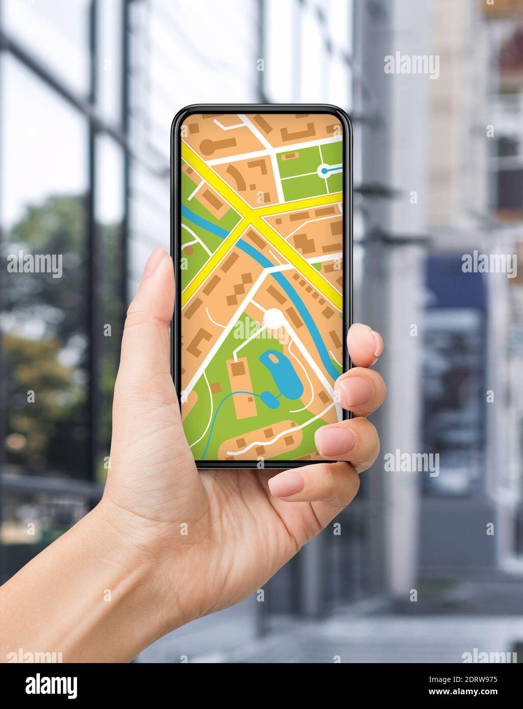 Female Hand Holding Smartphone With Mobile Gps Map On Screen For ...