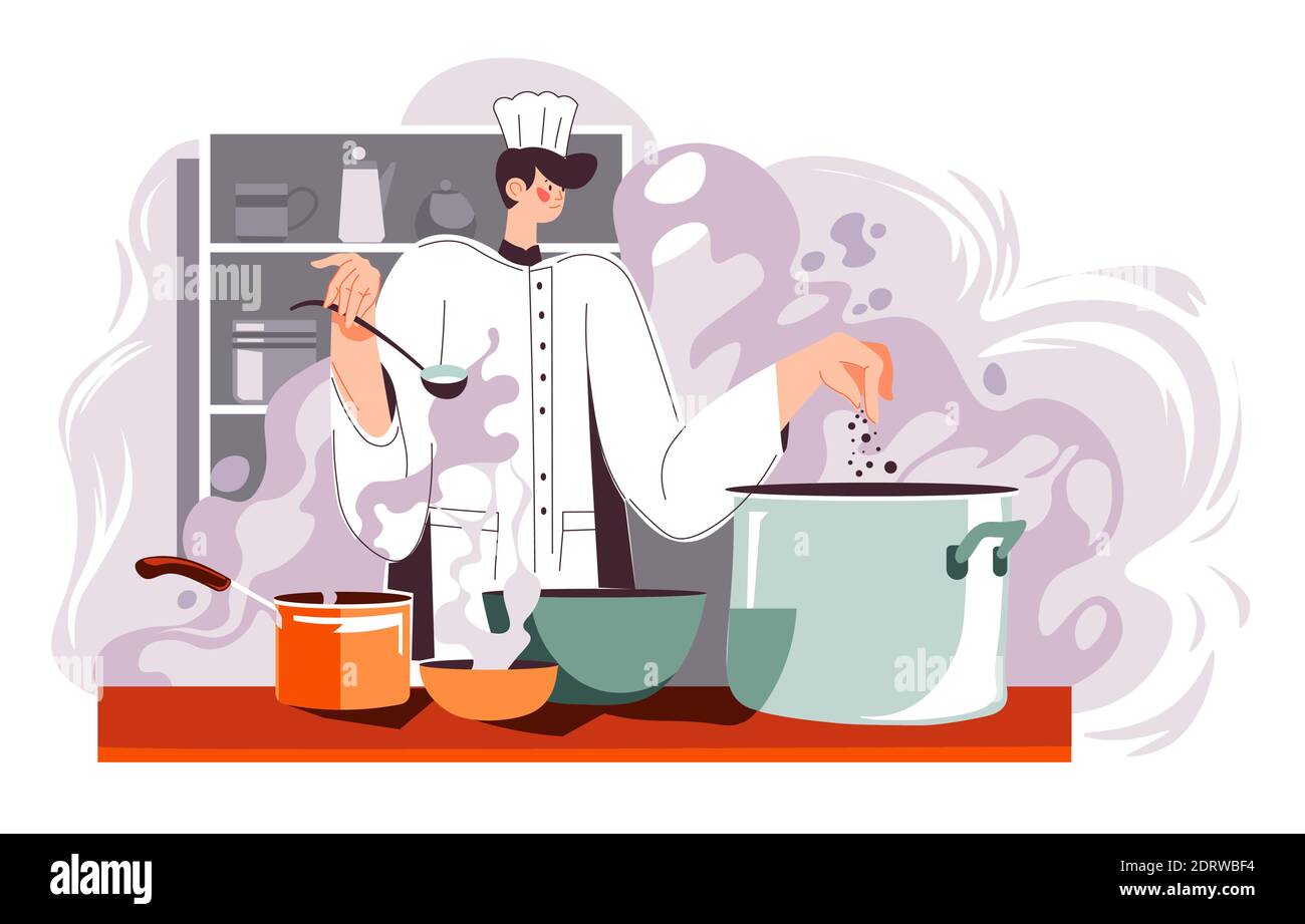 Chef cooking commercial kitchen Cut Out Stock Images & Pictures - Alamy