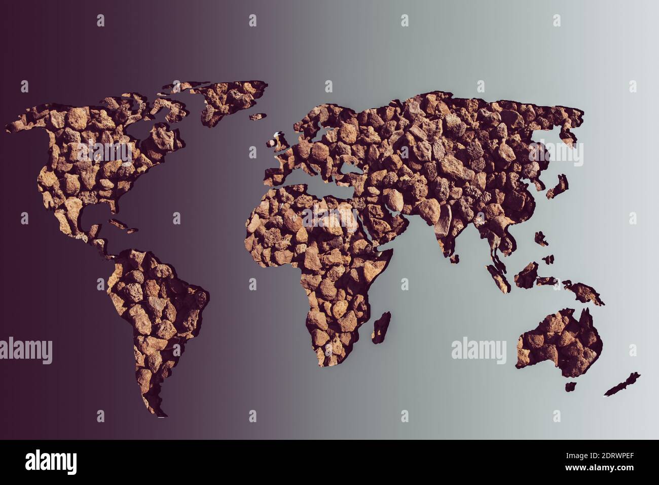 Roughly outlined world map with stone gravel pebble fillings Stock ...