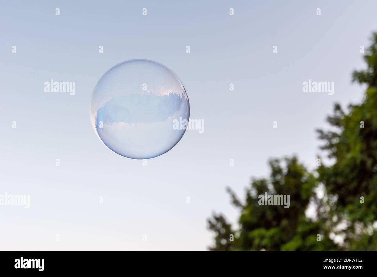 A soap bubble flying in the blue and clean sky Stock Photo - Alamy