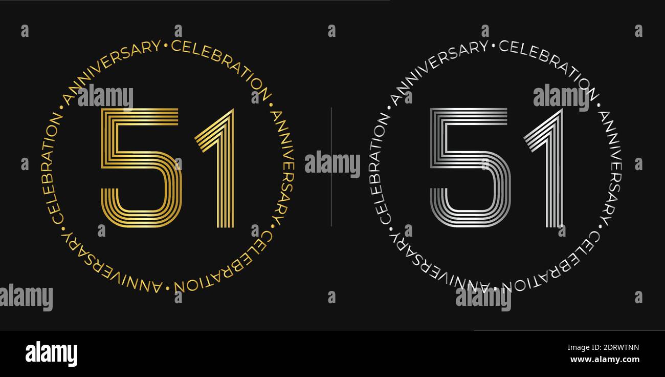 51th birthday. Fifty-one years anniversary celebration banner in golden ...