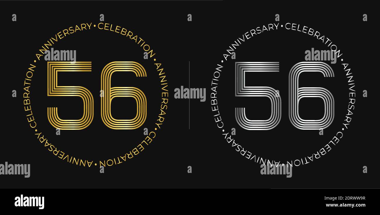56th birthday. Fifty-six years anniversary celebration banner in golden ...