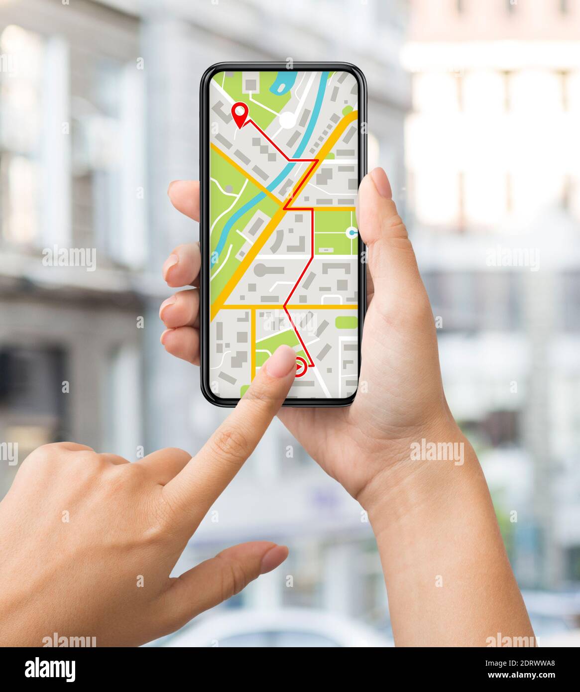 Navigation App With Street Map Opened On Smartphone In Female Hands ...