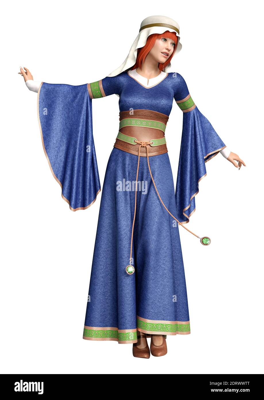 3D rendering of a pretty medieval lady in a traditional costume ...