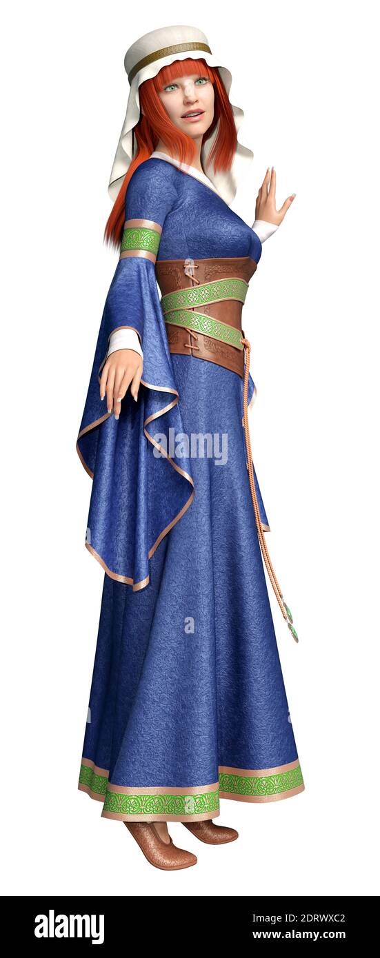 3D rendering of a pretty medieval lady in a traditional costume ...