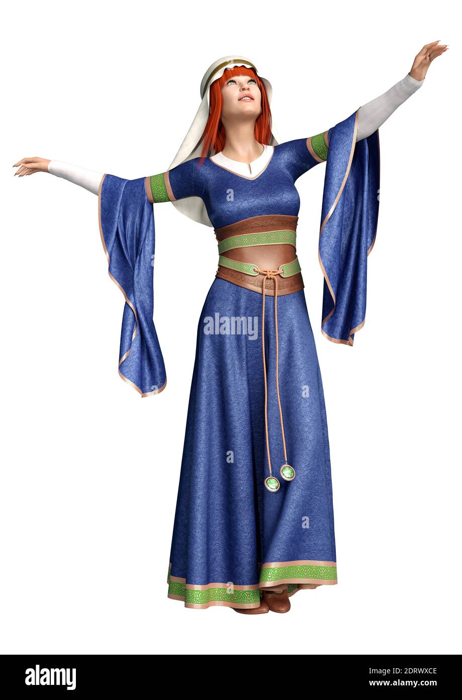 3D rendering of a pretty medieval lady in a traditional costume ...
