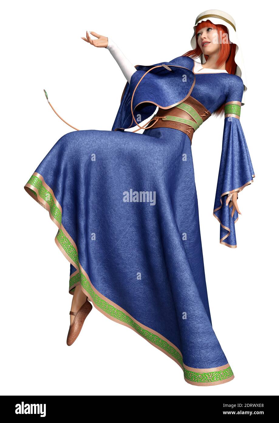 3D rendering of a pretty medieval lady in a traditional costume ...