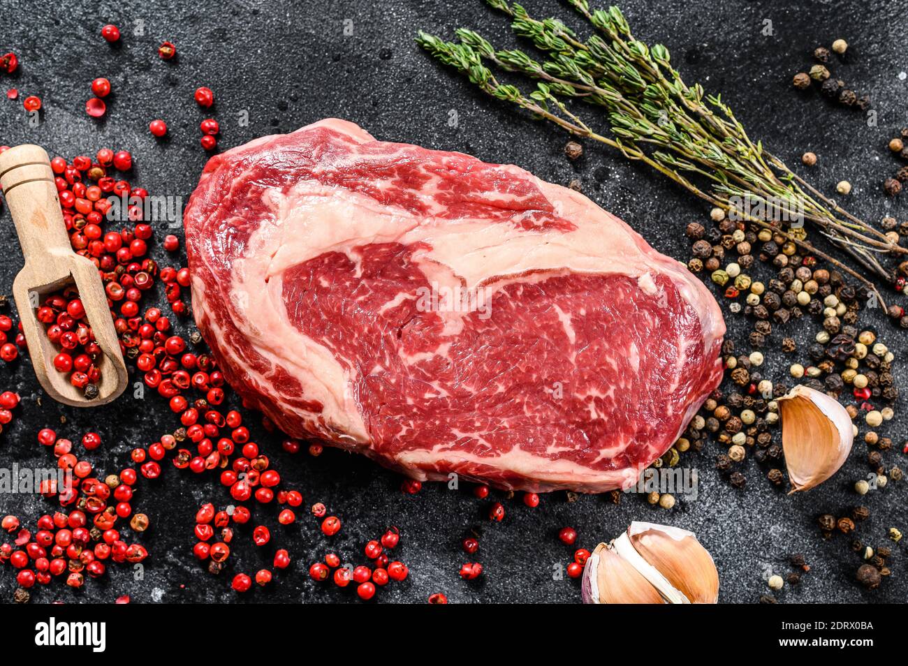 Raw fresh marbled meat Steak Ribeye. Black Angus Rib eye with cooking ...