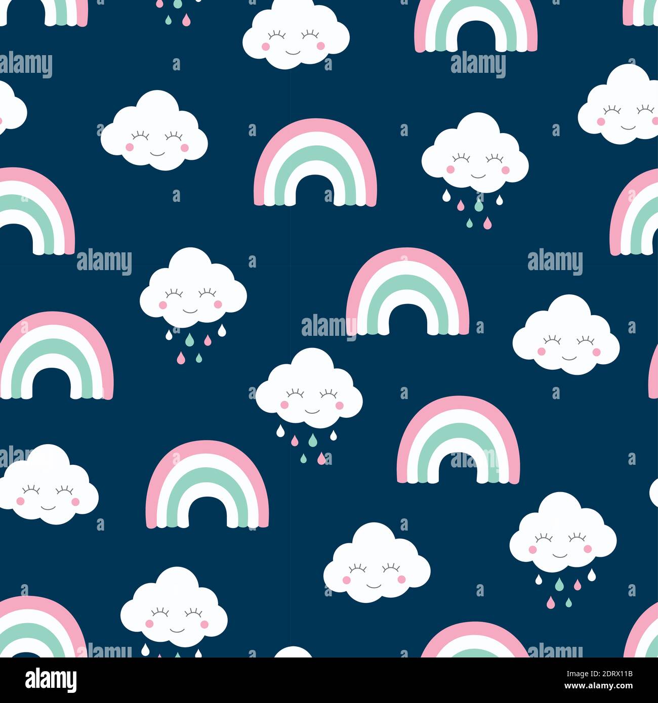 Clouds and rainbow colorful seamless pattern. Kids and baby design for ...