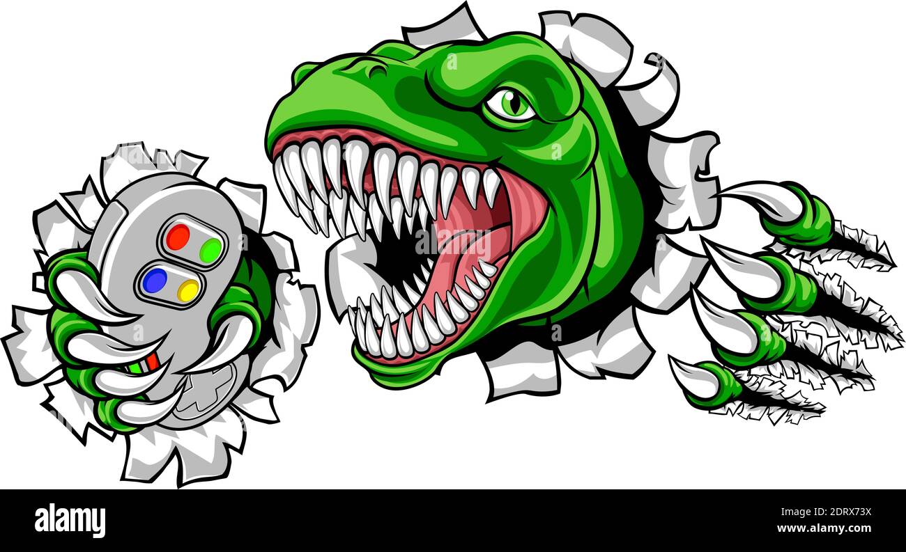 Dinosaur Gamer Video Game Controller Mascot Stock Vector Image & Art ...