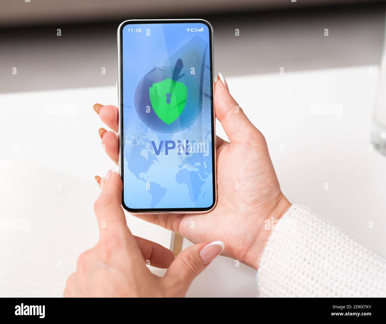 VPN Virtual Private Network App Opened On Smartphone In Woman's Hands ...