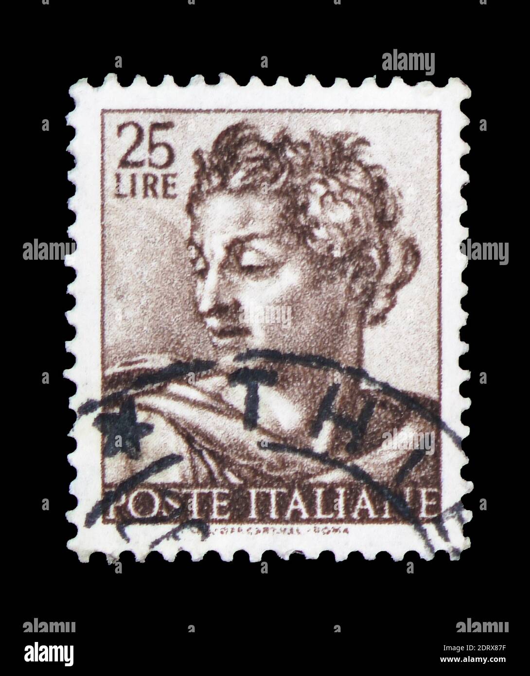 MOSCOW, RUSSIA - FEBRUARY 10, 2019: A stamp printed in Italy shows Head ...