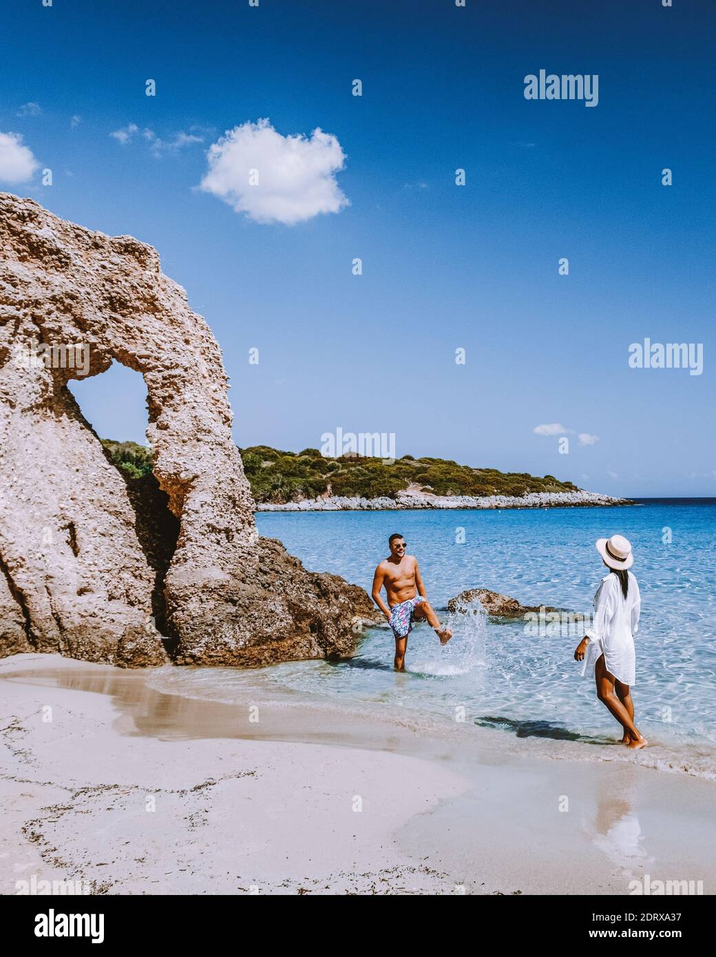 couple men and woman mid age on vacation at the Greek Island Crete ...