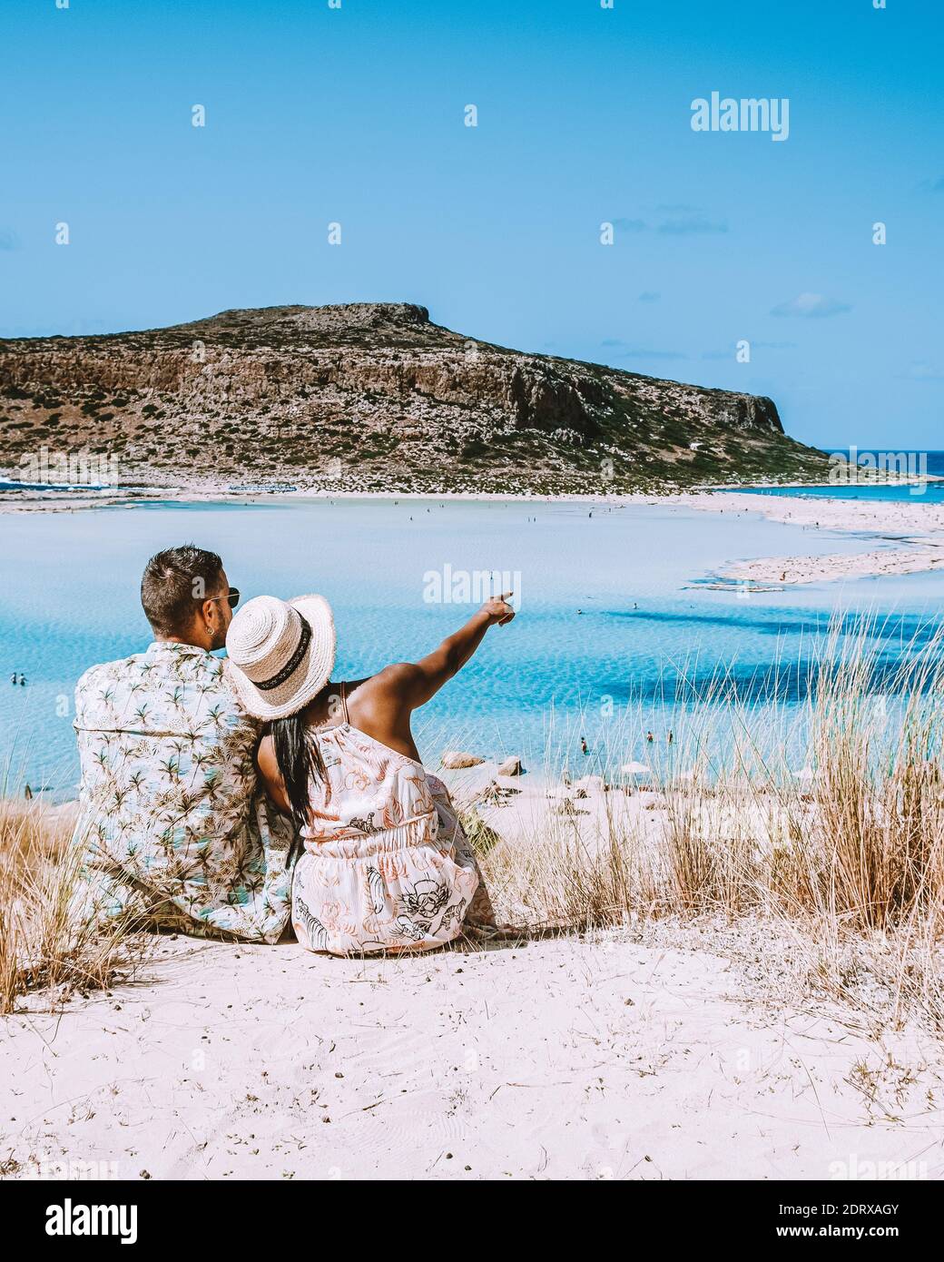 couple men and woman mid age on vacation at the Greek Island Crete ...