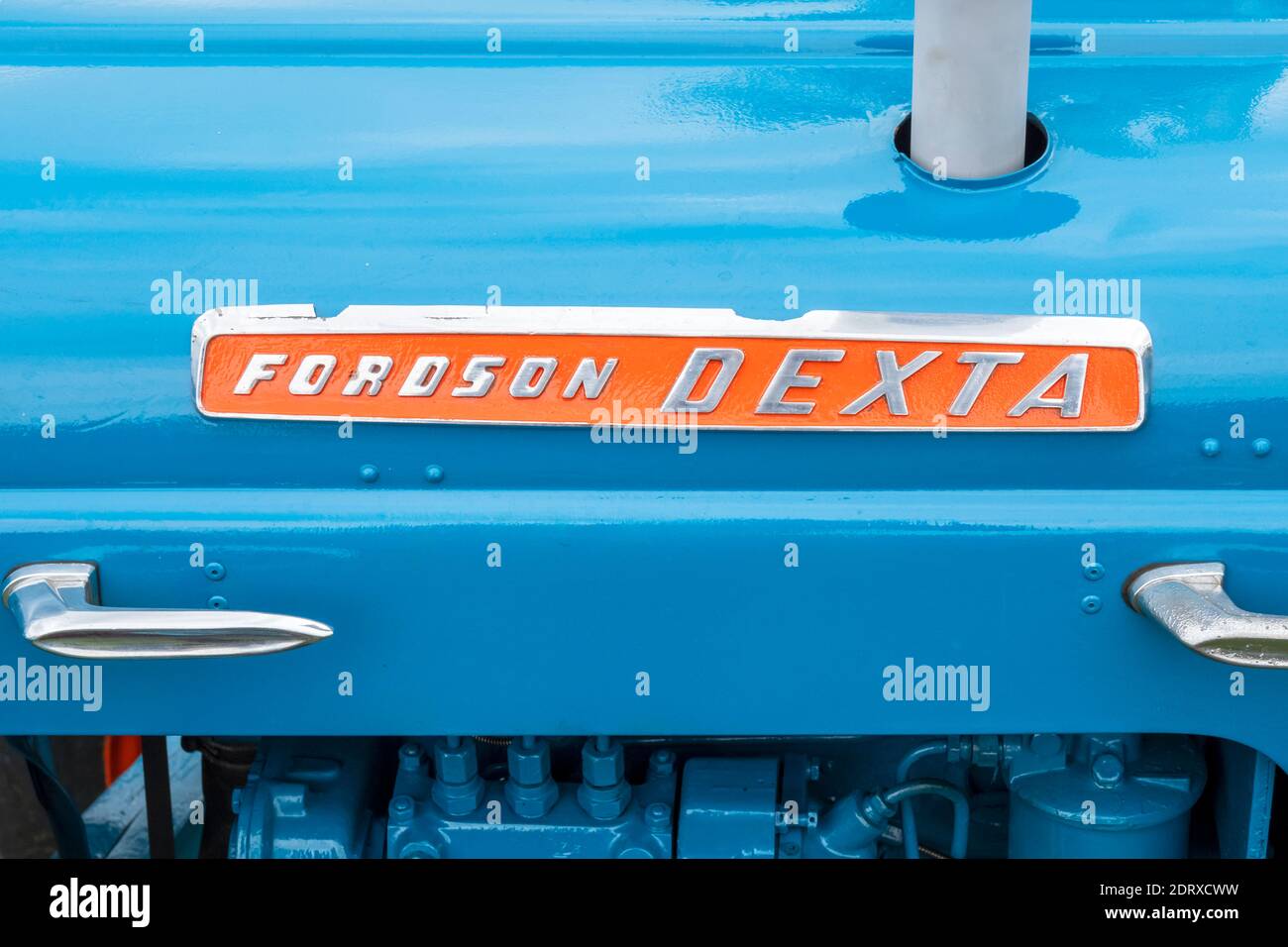 Badge on a repainted and restored blue Fordson Dexta Vintage tractor at ...