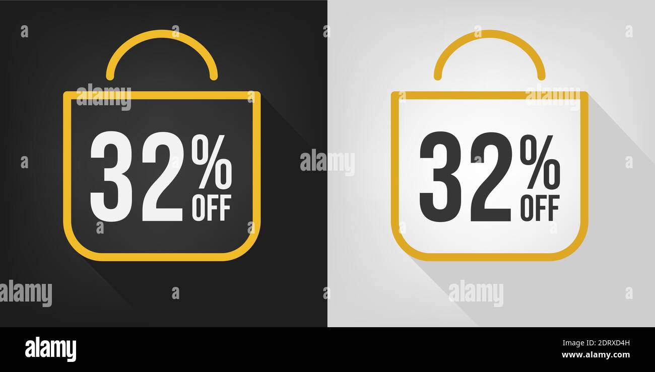 32 percent off. Black, white and yellow banner with thirty-two percent ...