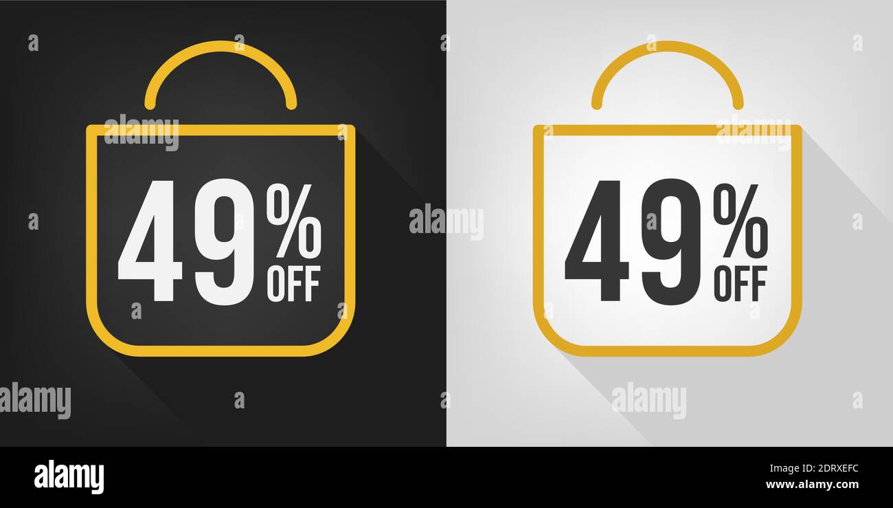 49 percent off. Black, white and yellow banner with forty-nine percent ...