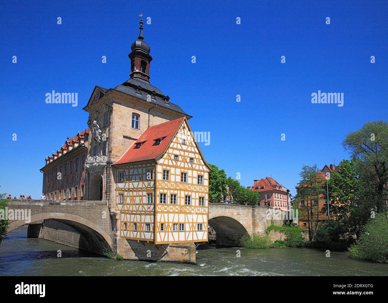 The Old Town Hall in the river Regnitz, Bamberg, Upper Franconia ...