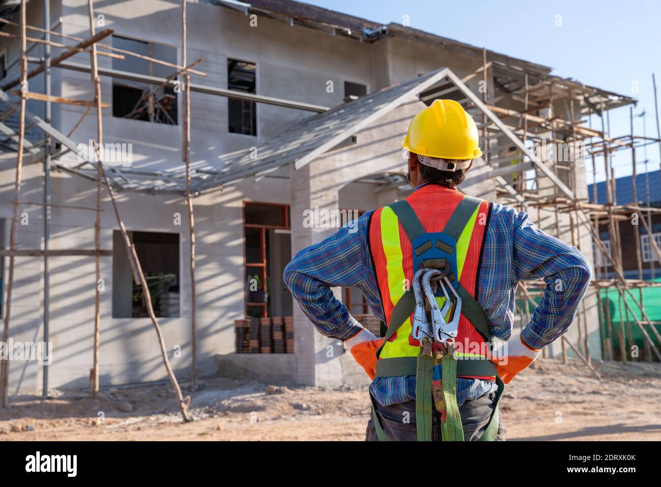 Roof construction, Working at height equipment for worker to install ...