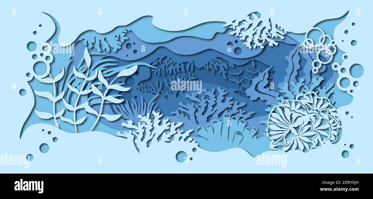 Algae, marine fauna. Template for making a lamp or postcard. vector ...