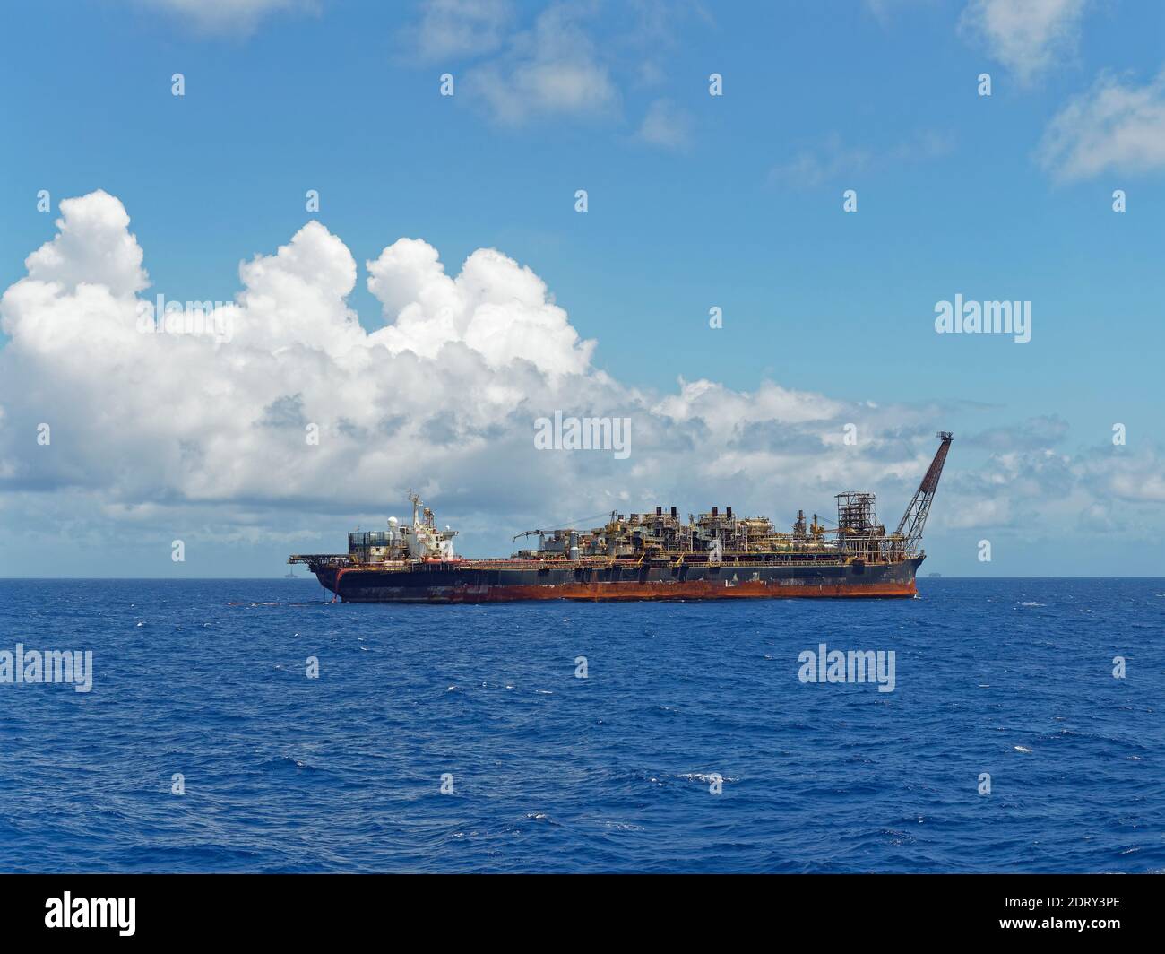 The Starboard side of the P-37 FPSO moored on the Marlim Field offshore ...